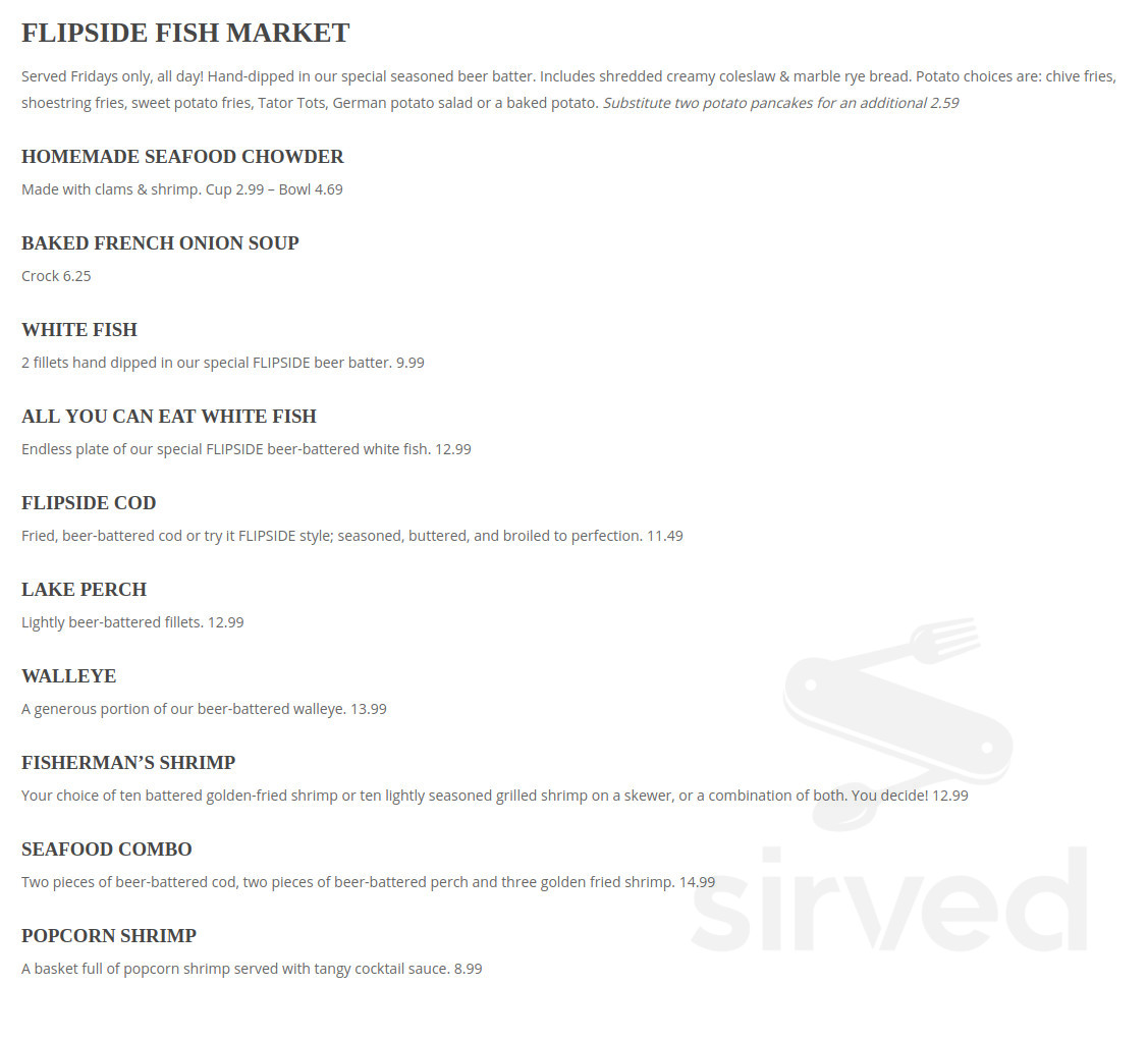 Flipside Cafe & Grill menu in Grafton, Wisconsin, USA