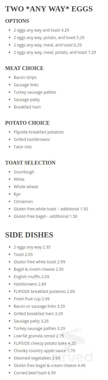 Flipside Cafe & Grill menu in Grafton, Wisconsin, USA