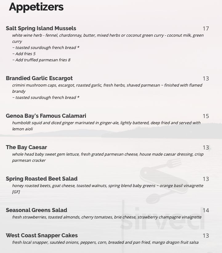 Genoa Bay Cafe menu in Duncan, British Columbia, Canada