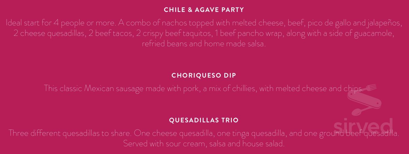 Chile & Agave menu in St. Catharines, Ontario, Canada
