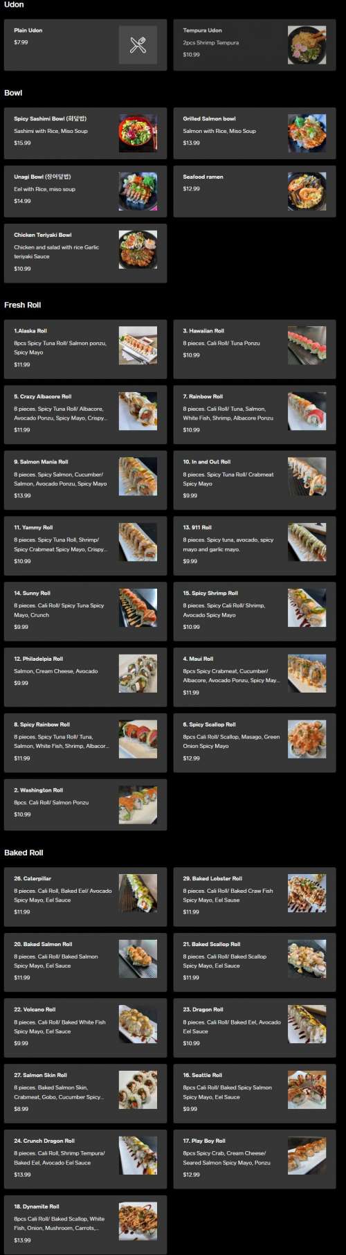 coco sushi & roll menu in Torrance, California, USA