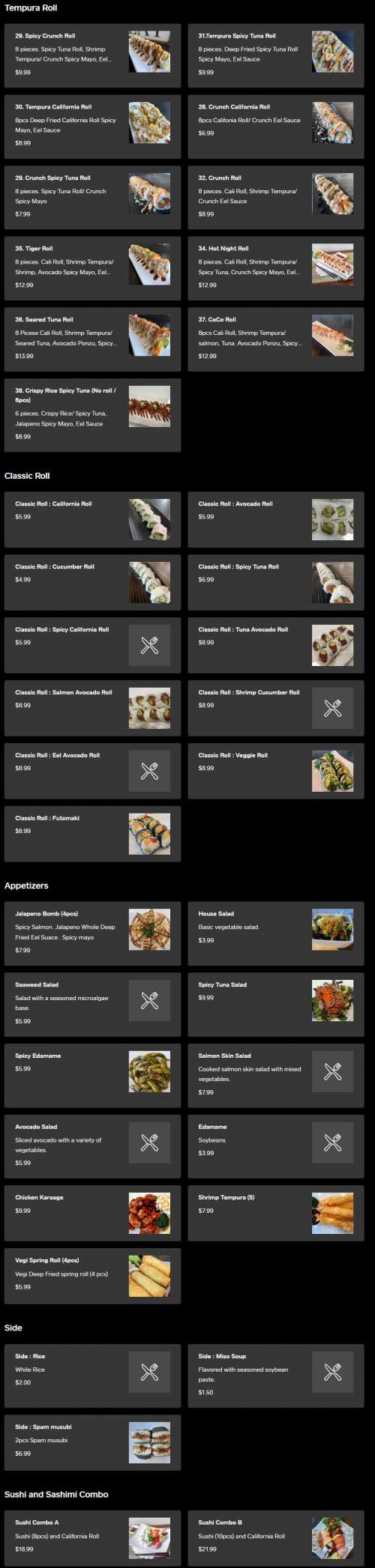 coco sushi & roll menu in Torrance, California, USA