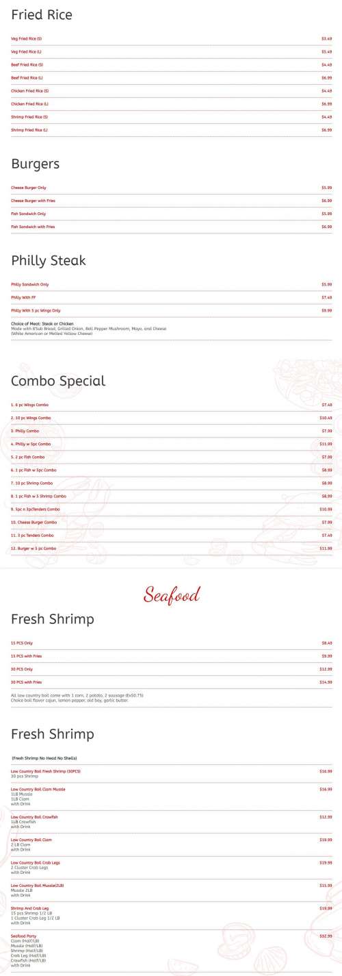 TASTY WINGS & SEAFOOD menu in West Columbia, South Carolina, USA