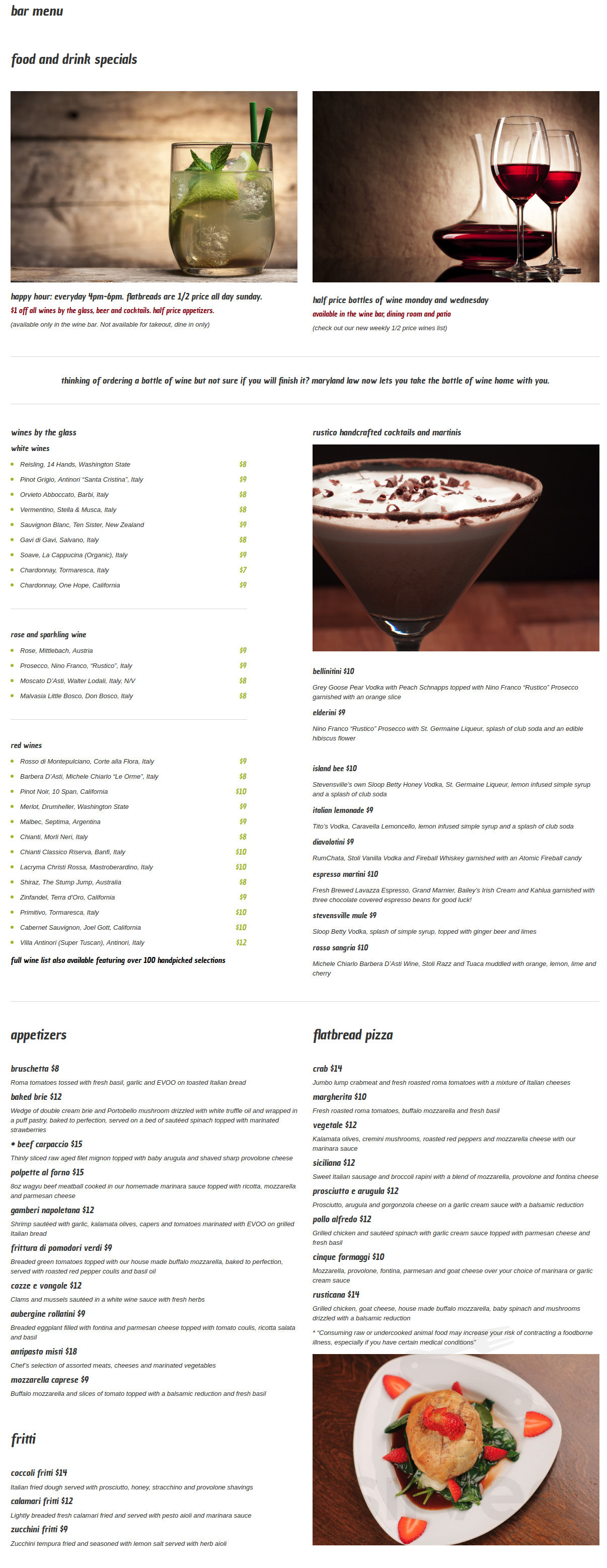 Rustico Restaurant & Wine Bar menu in Stevensville, Maryland, USA