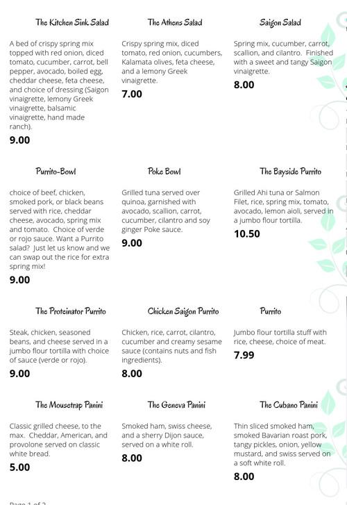 Presko menu in DuBois, Pennsylvania, USA