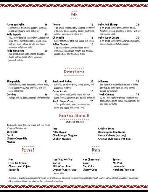 chamo's menu in Rifle, Colorado, USA