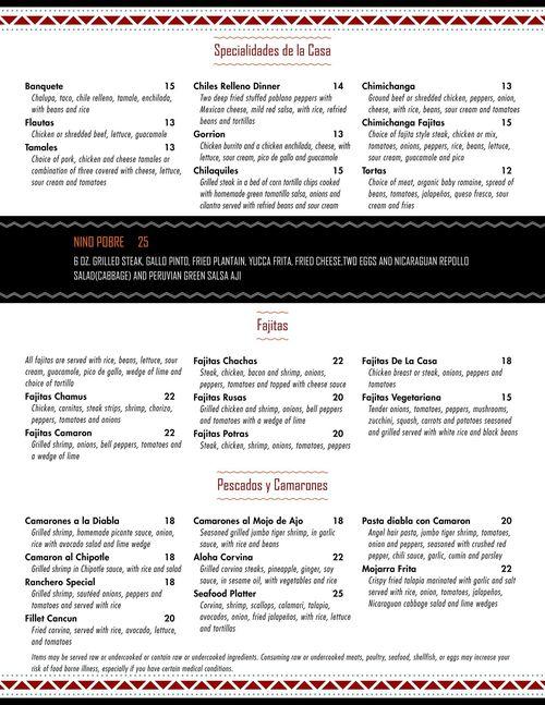 chamo's menu in Rifle, Colorado, USA