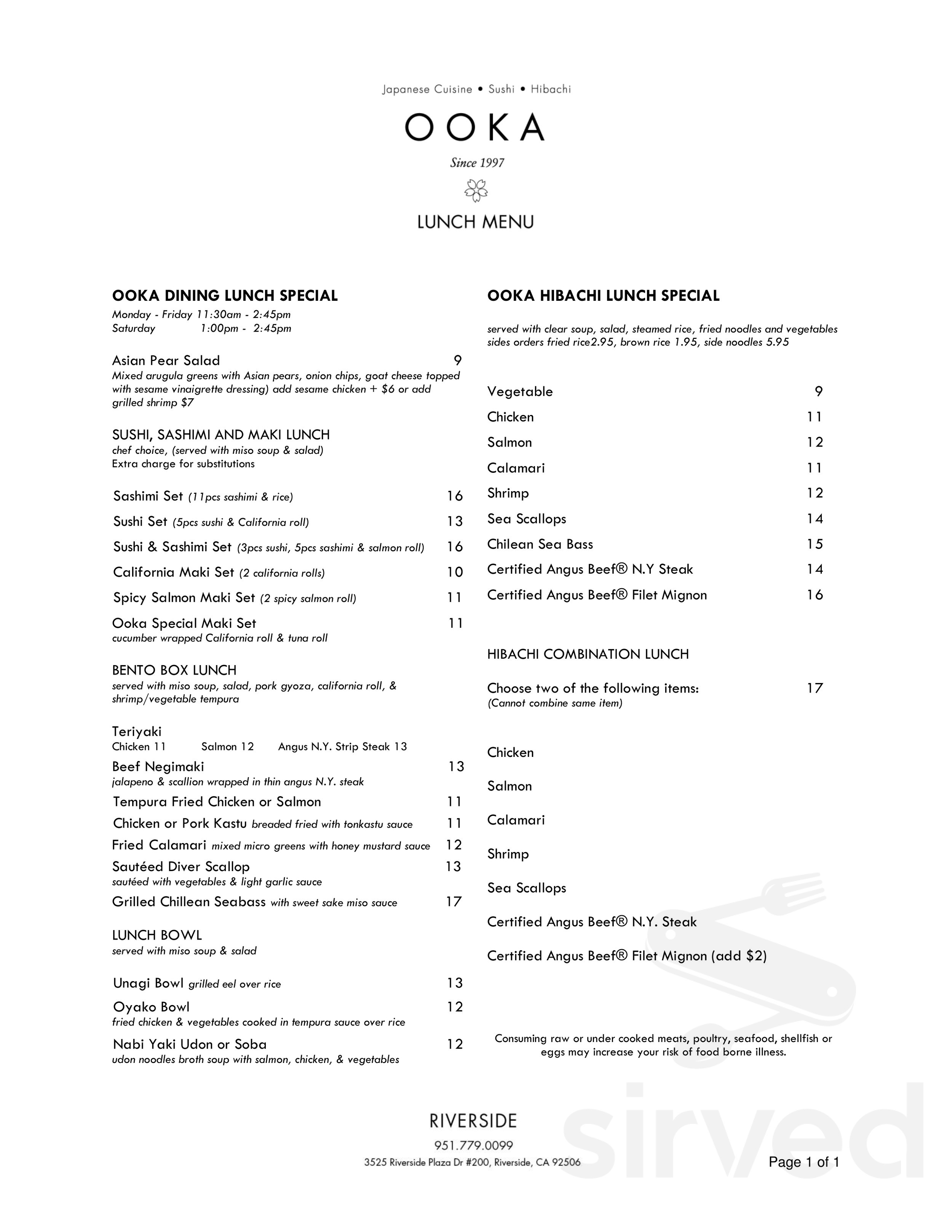 Ooka Sushi & hibachi steak House Menu - Willow Grove, Pennsylvania | Sirved
