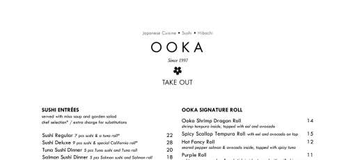 Menu for Ooka Sushi & hibachi steak House in Doylestown, PA | Sirved