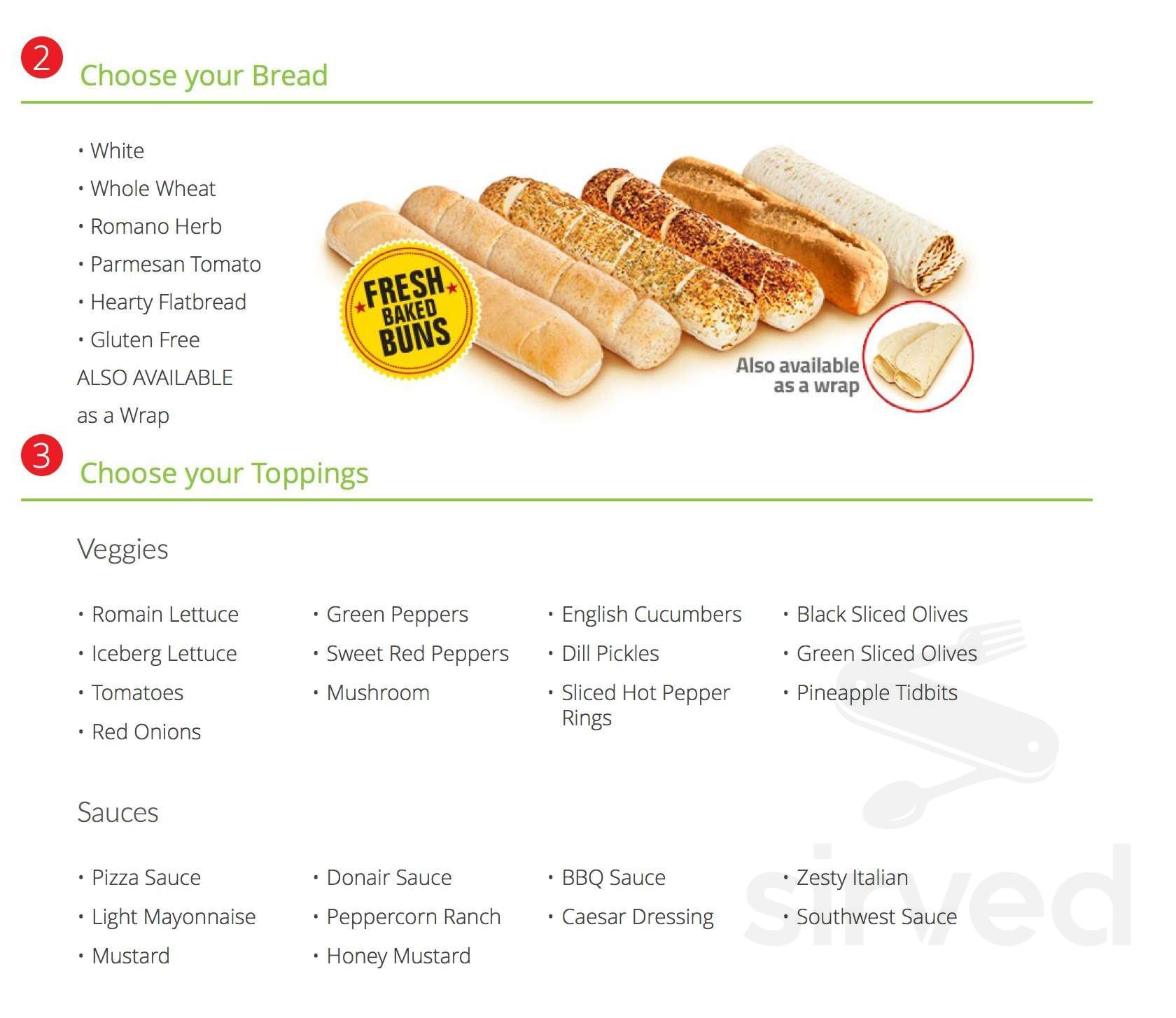 Capt Submarine menu in Oromocto, New Brunswick, Canada