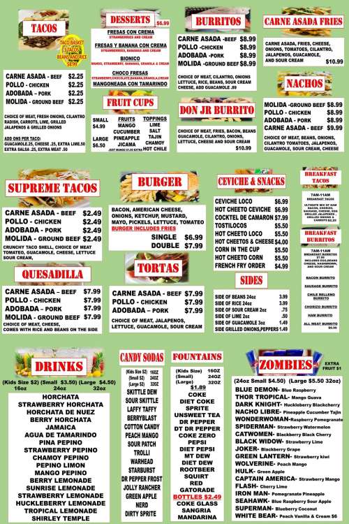 Don Juniors Tacos menu in Hermiston, Oregon, USA