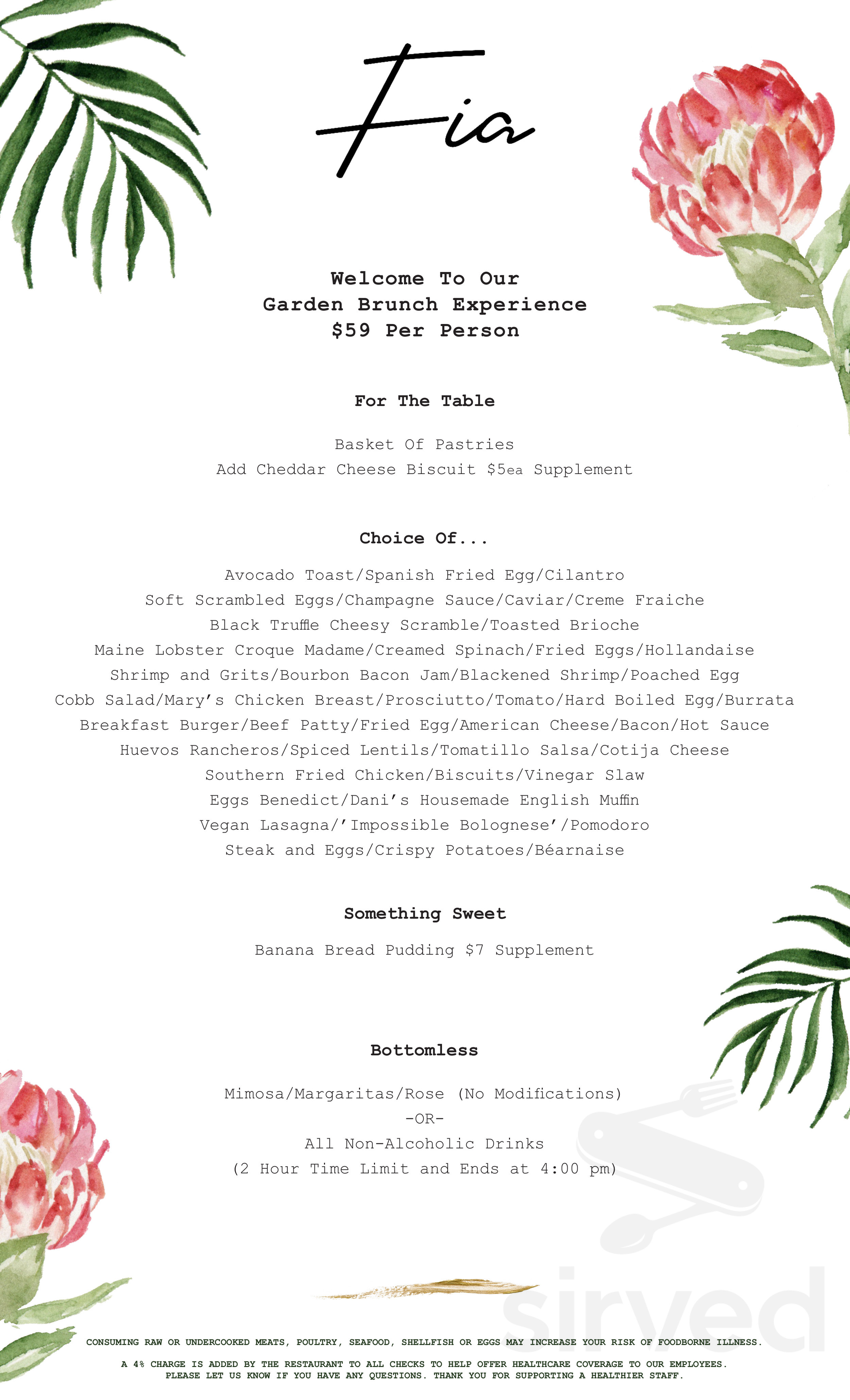 Fia Restaurant menu in Santa Monica, California, USA