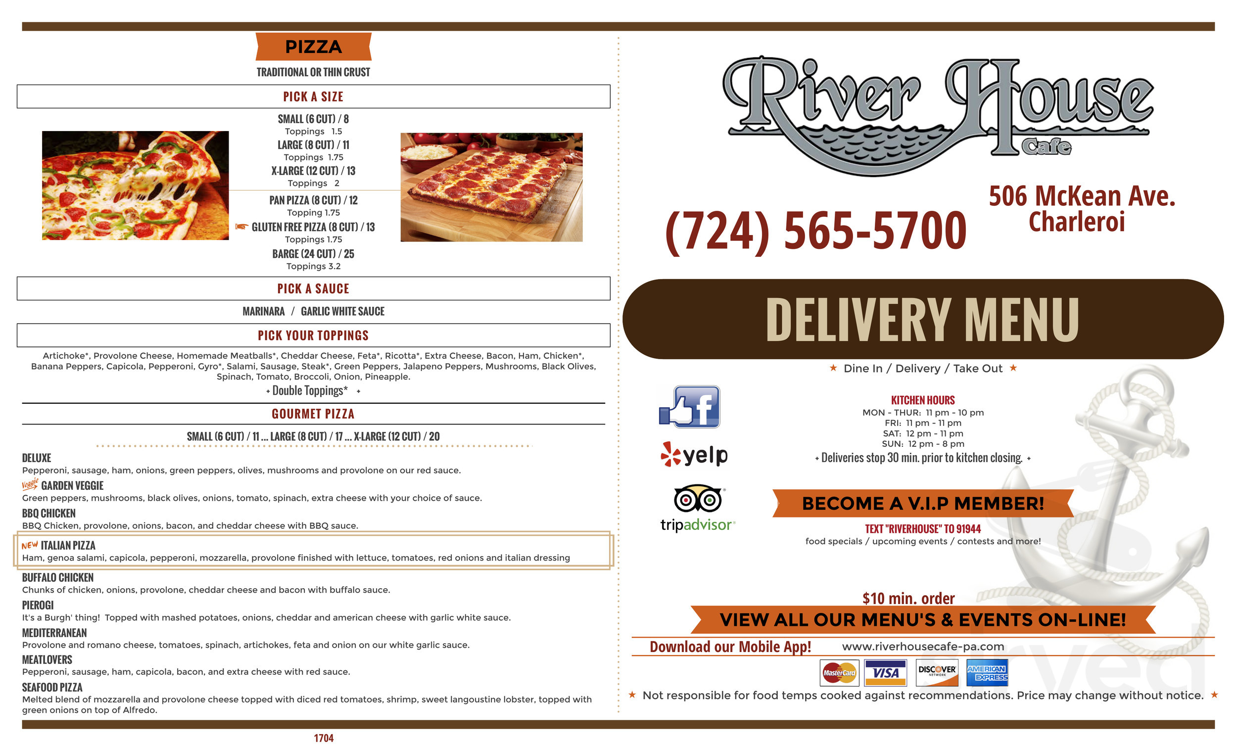 River House Cafe menus in Charleroi, Pennsylvania, United States