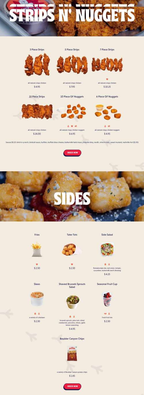 Birdcall menu in Boulder, Colorado, USA