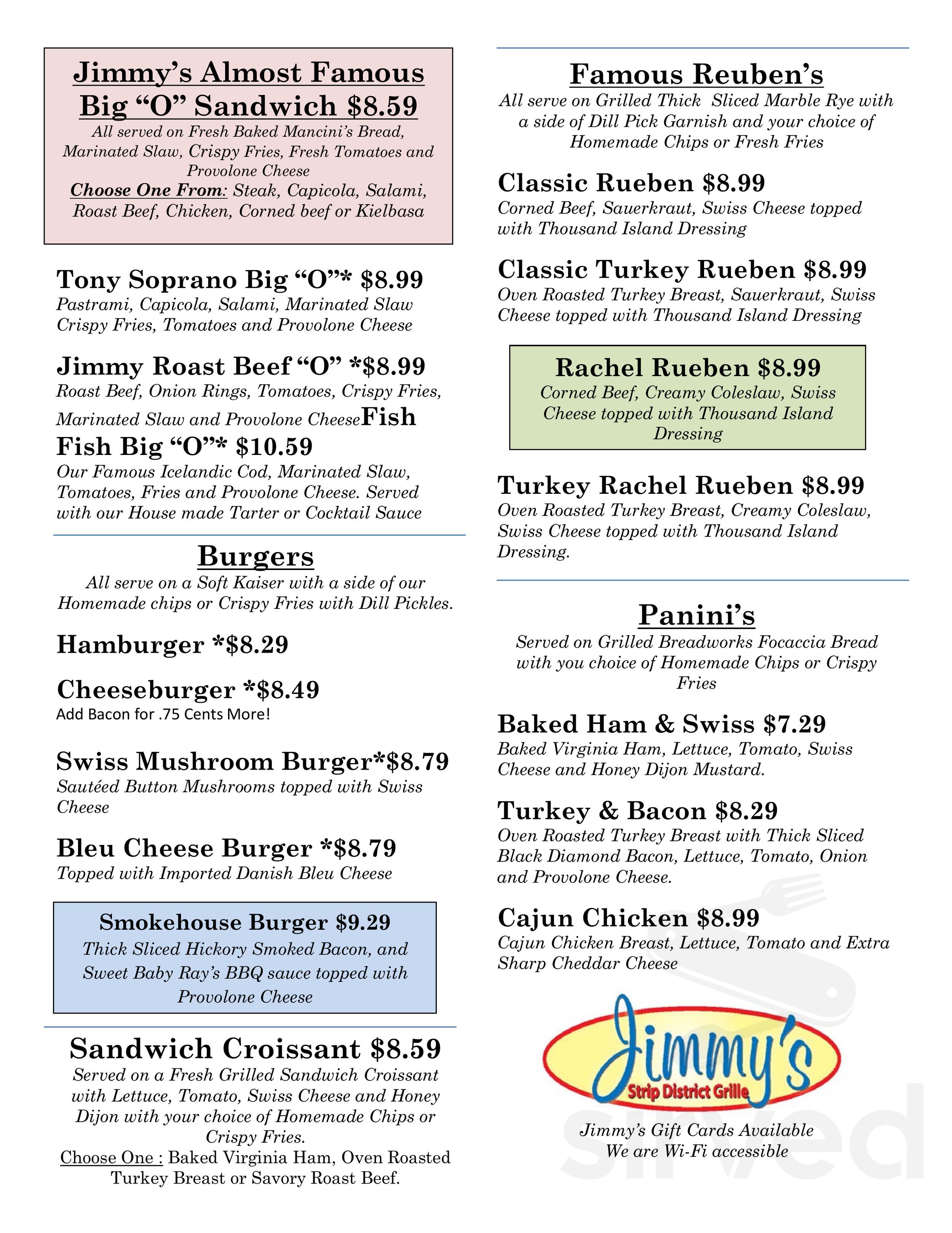Jimmy's Strip District Grille menus in Mars, Pennsylvania, United States
