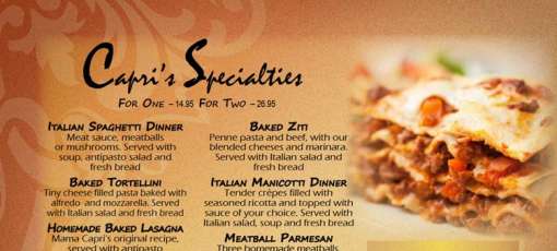 Menu for Capri's Italian Restaurant in Easley, SC | Sirved