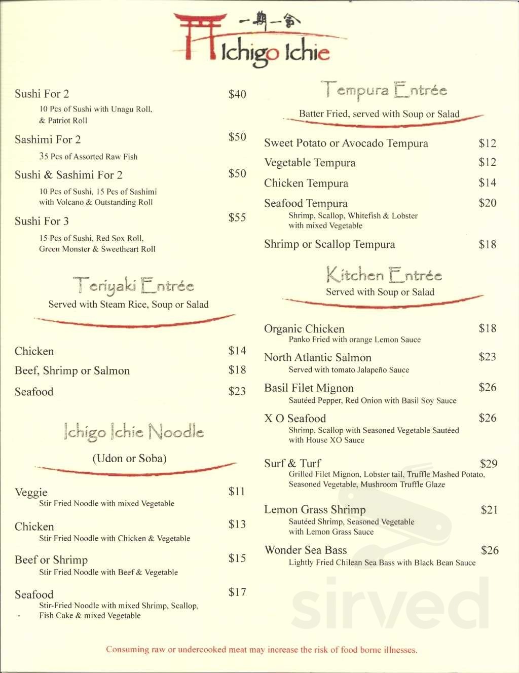Menu - Franklin MA's Ichigo Ichie | Sirved