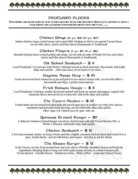 Adolf's Old First Ward Tavern menu in Buffalo, New York, USA