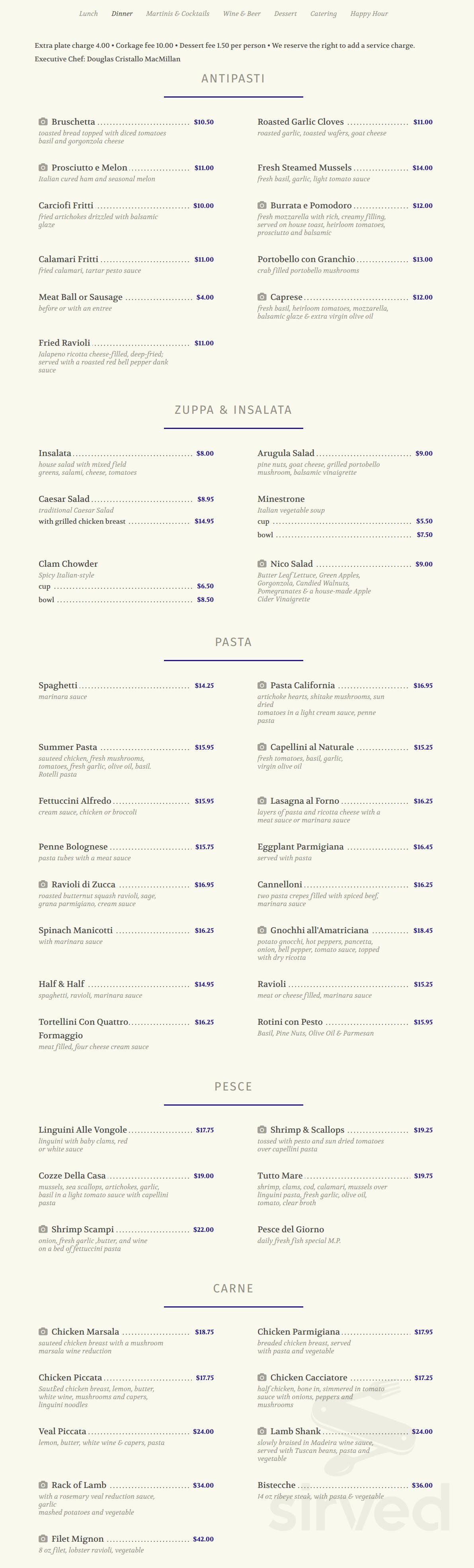 Rosa's Italian Restaurant menu in Pismo Beach, California, USA