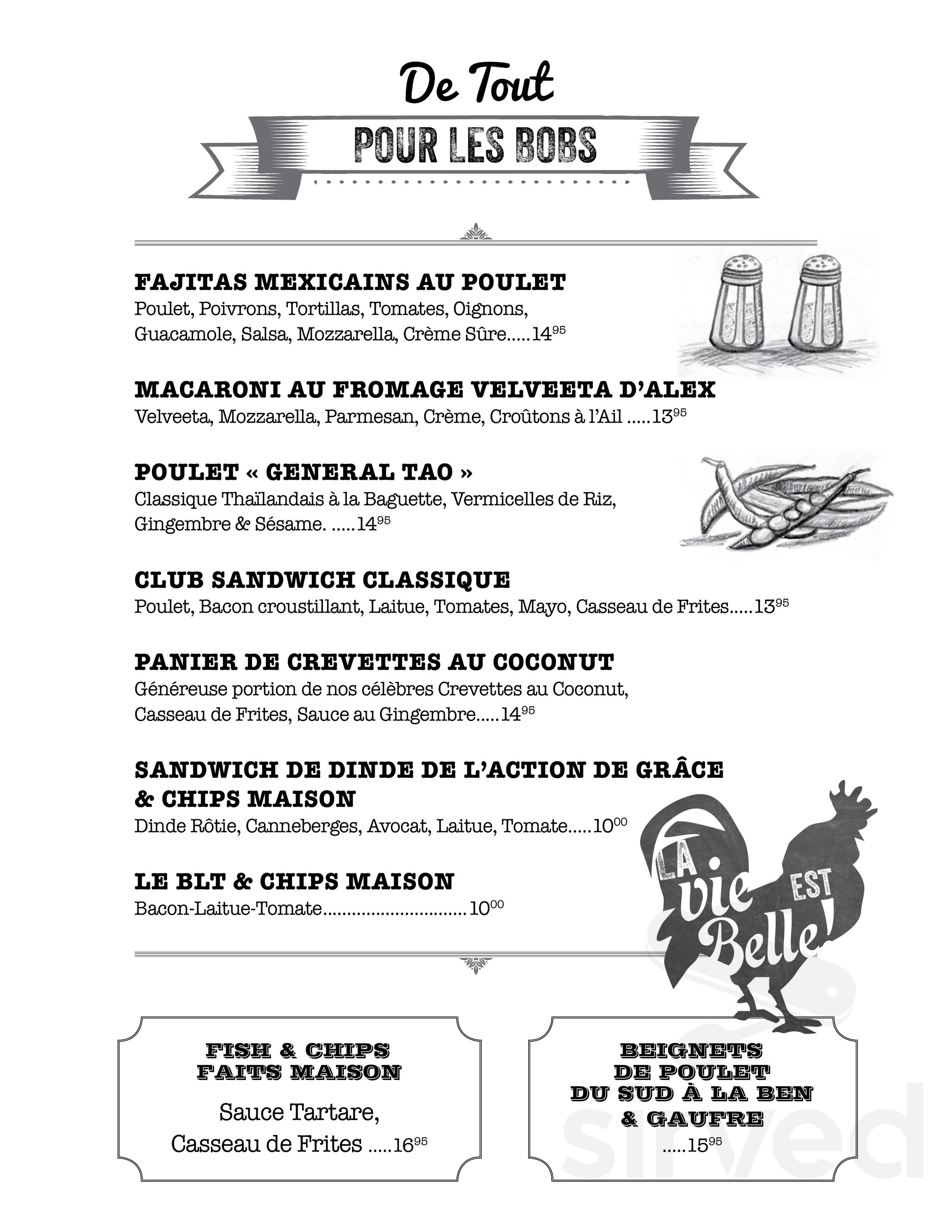 Le Bob menus in Trois-Rivières, Quebec, Canada