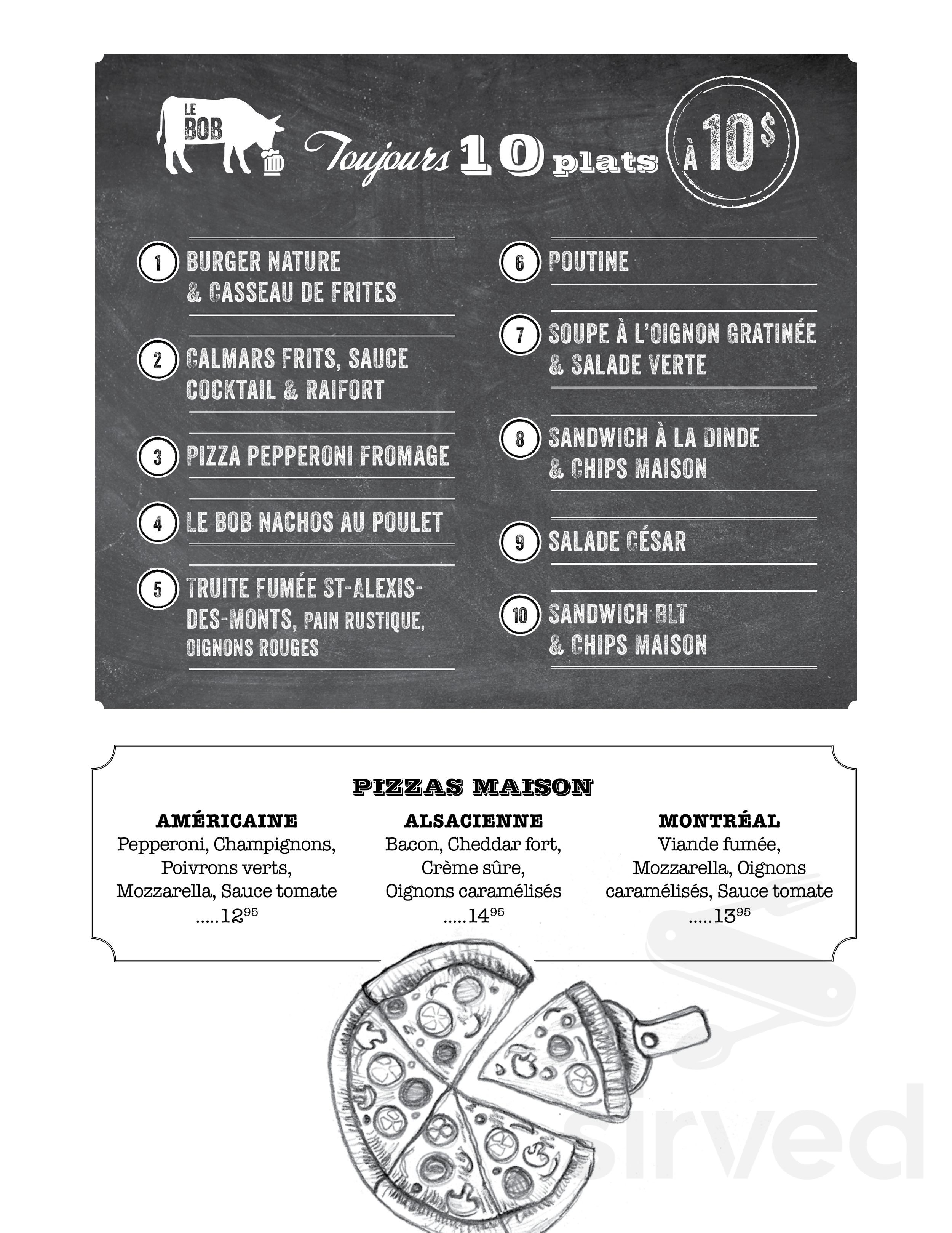 Le Bob menus in Trois-Rivières, Quebec, Canada