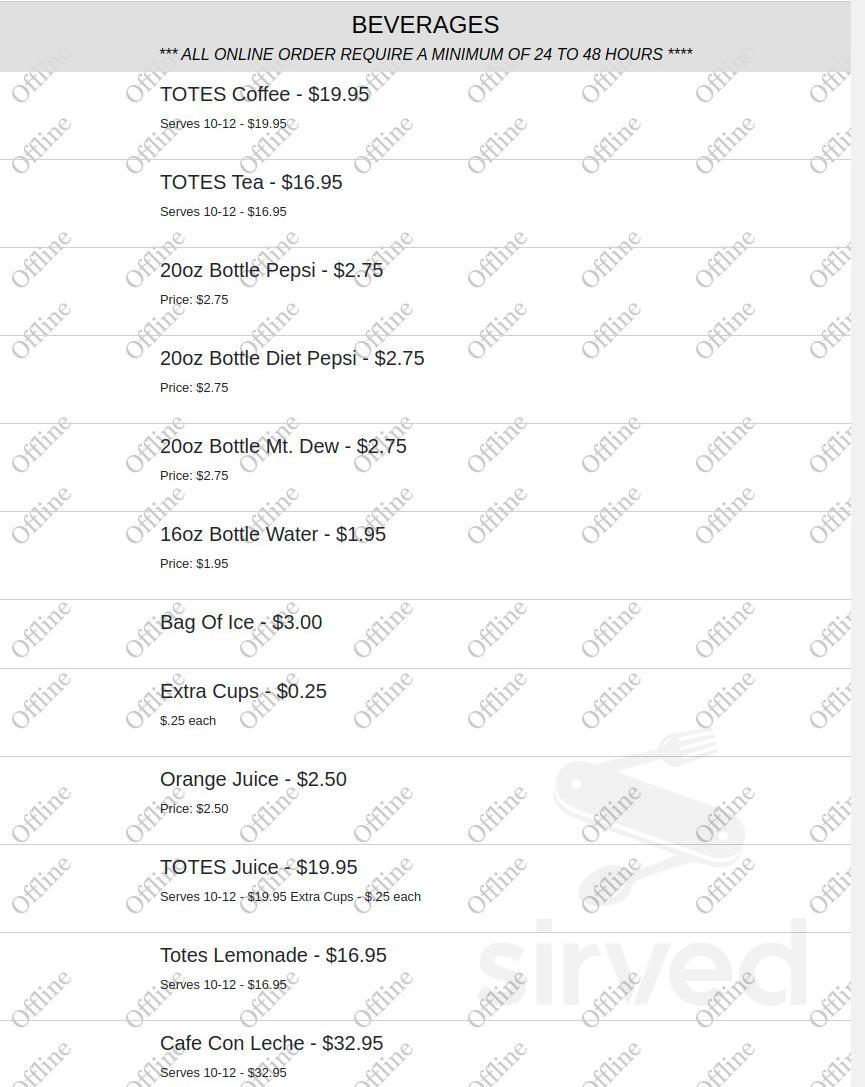 Menu for Alessi Bakery in Tampa, FL | Sirved