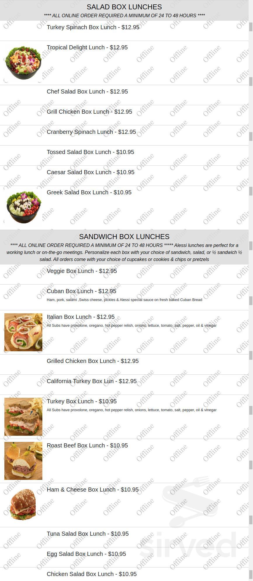 Menu for Alessi Bakery in Tampa, FL | Sirved