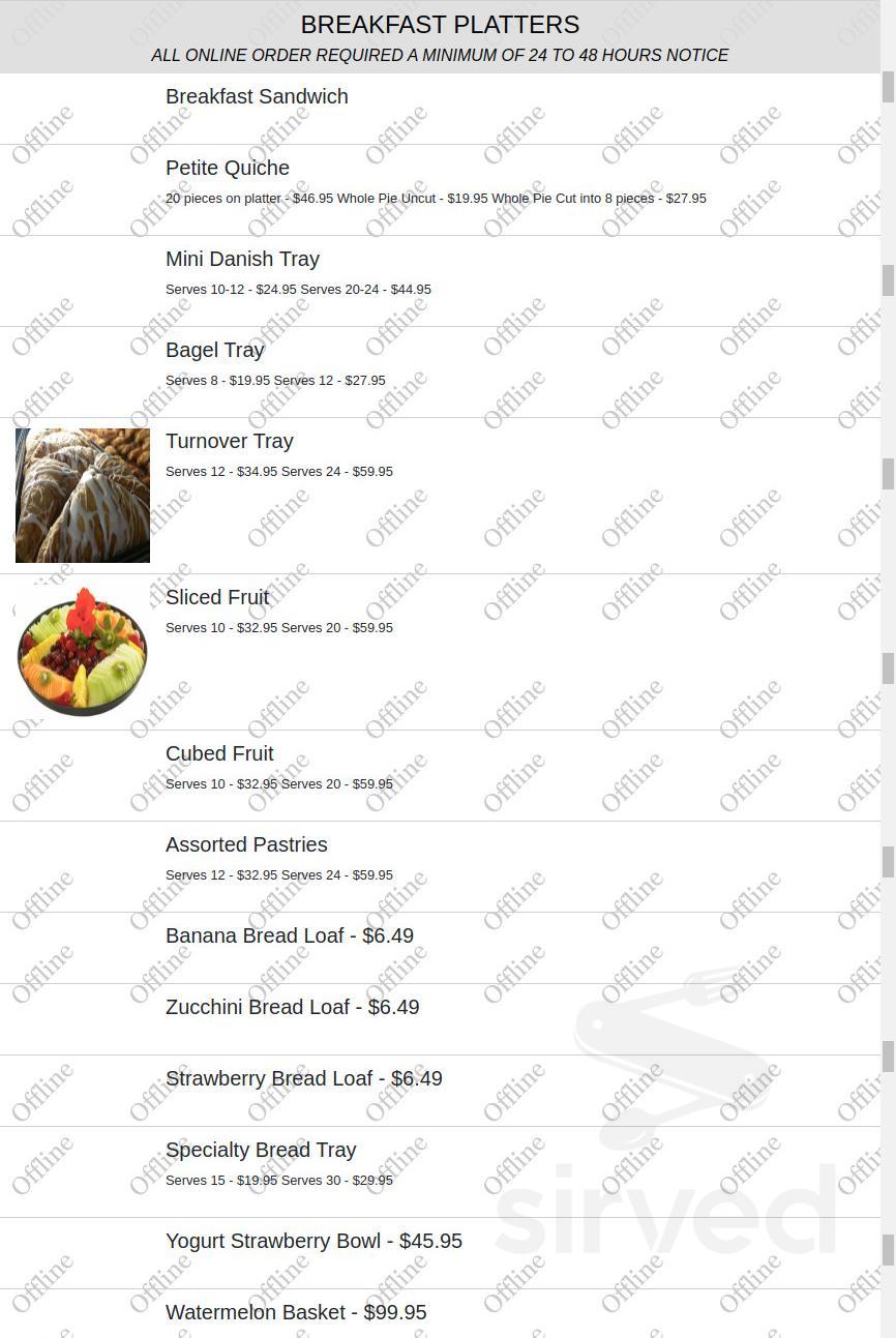 Menu for Alessi Bakery in Tampa, FL | Sirved