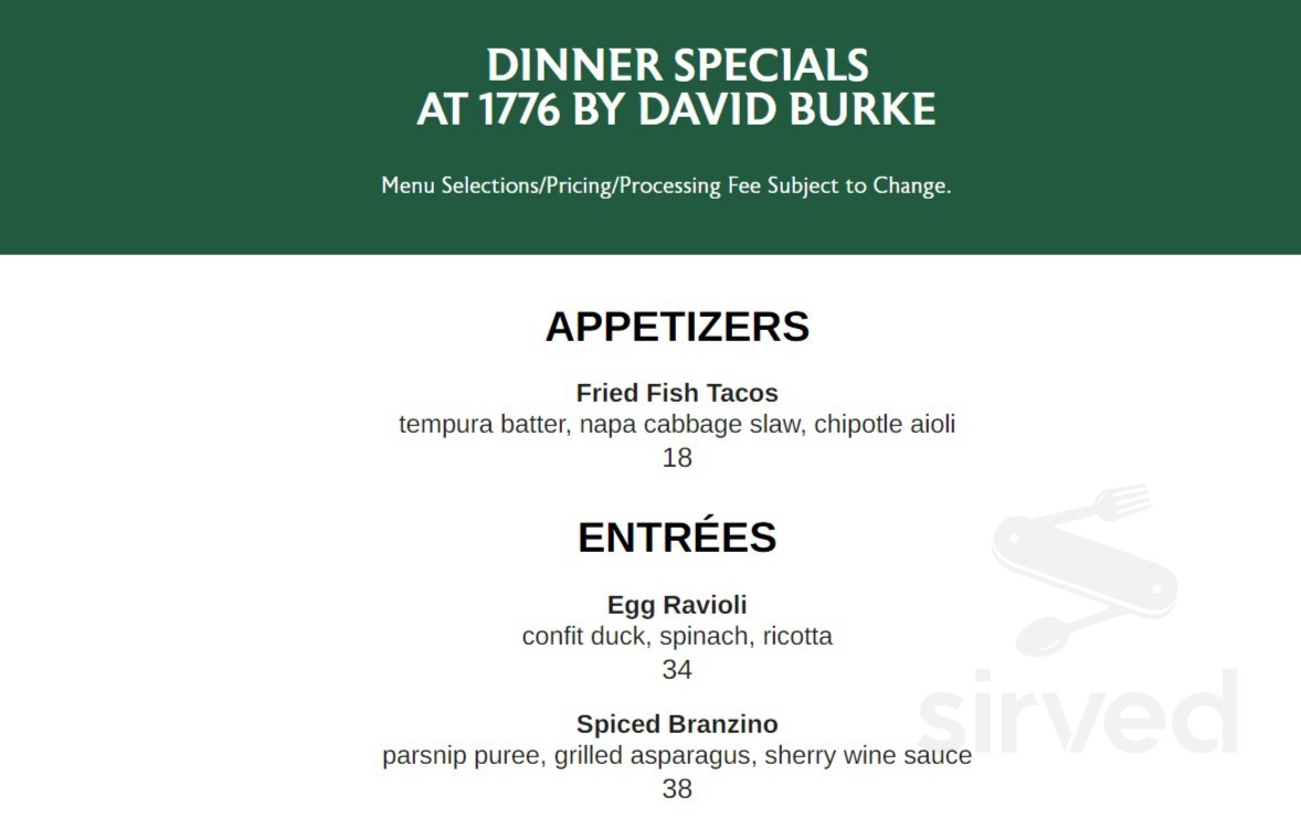 Menu for 1776 by David Burke featuring Topgolf Swing Suite in ...