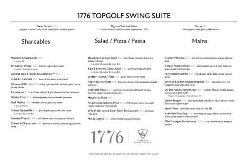 1776 by David Burke featuring Topgolf Swing Suite menu in Morristown ...
