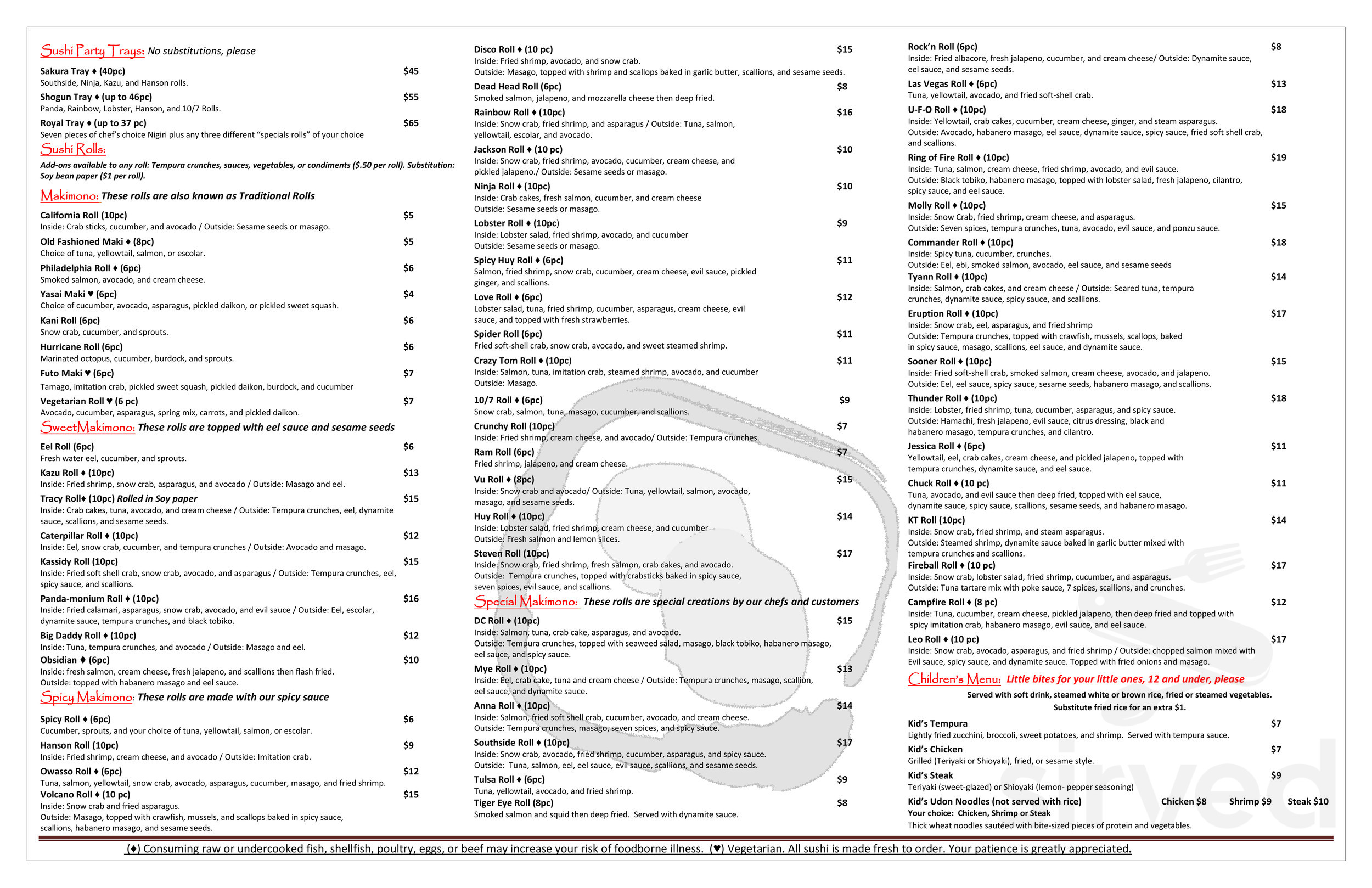 Akira Sushi Bar menus in Owasso, Oklahoma, United States