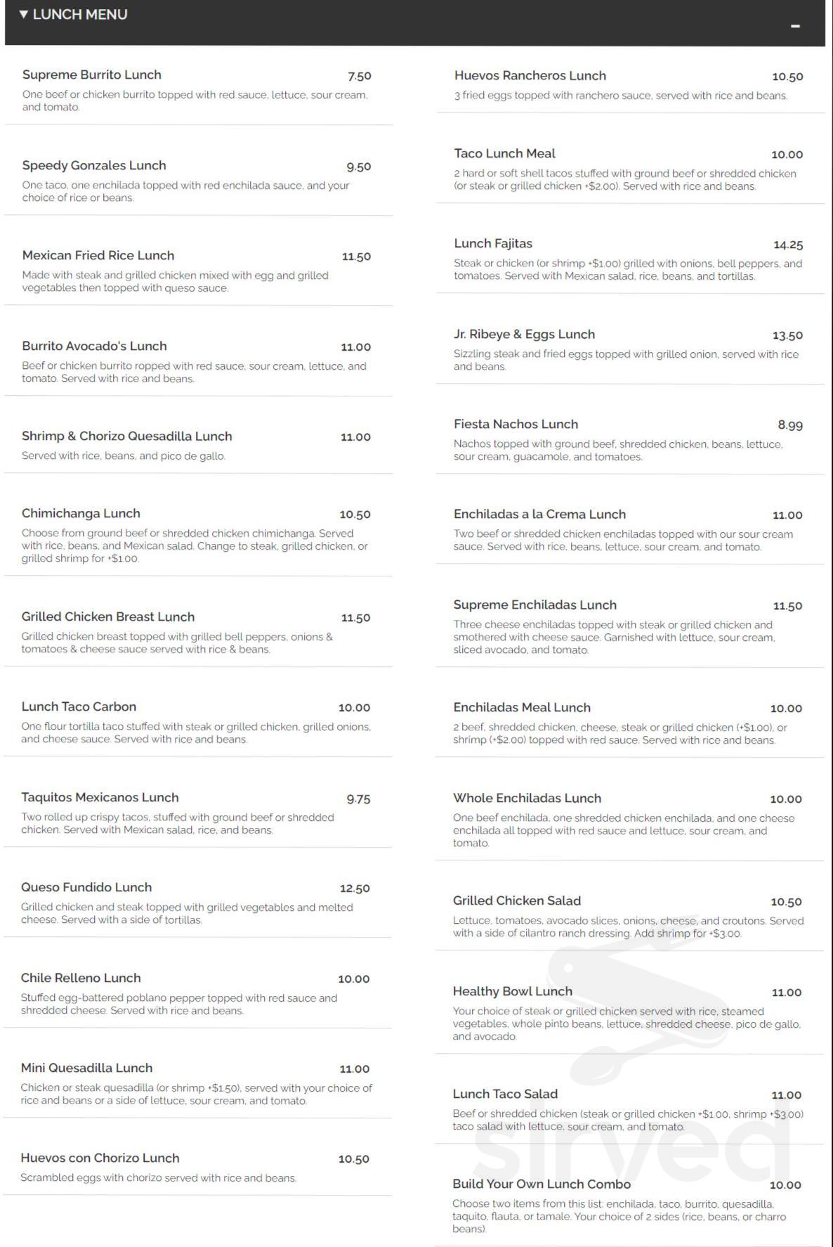 Avocados Monroe menu in Monroe, Louisiana, USA