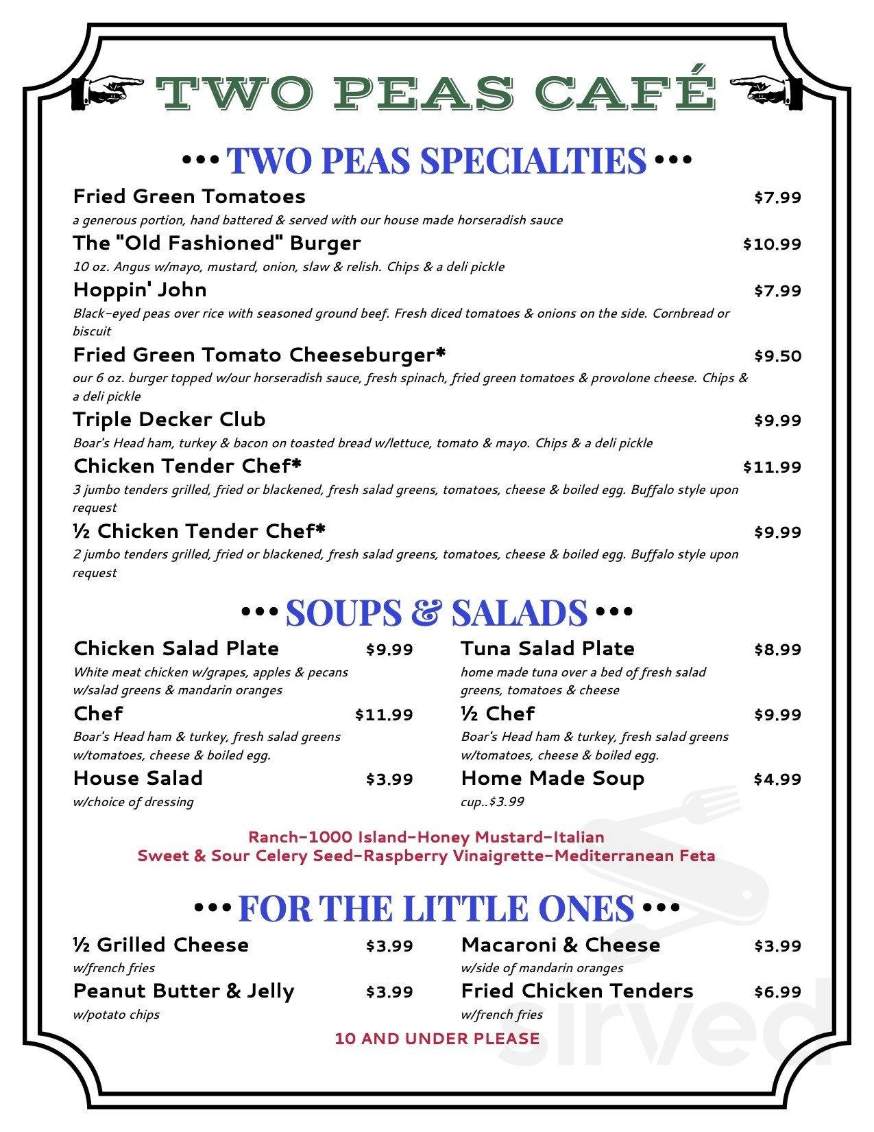 Menu for Two Peas Cafe in LaBelle, FL | Sirved