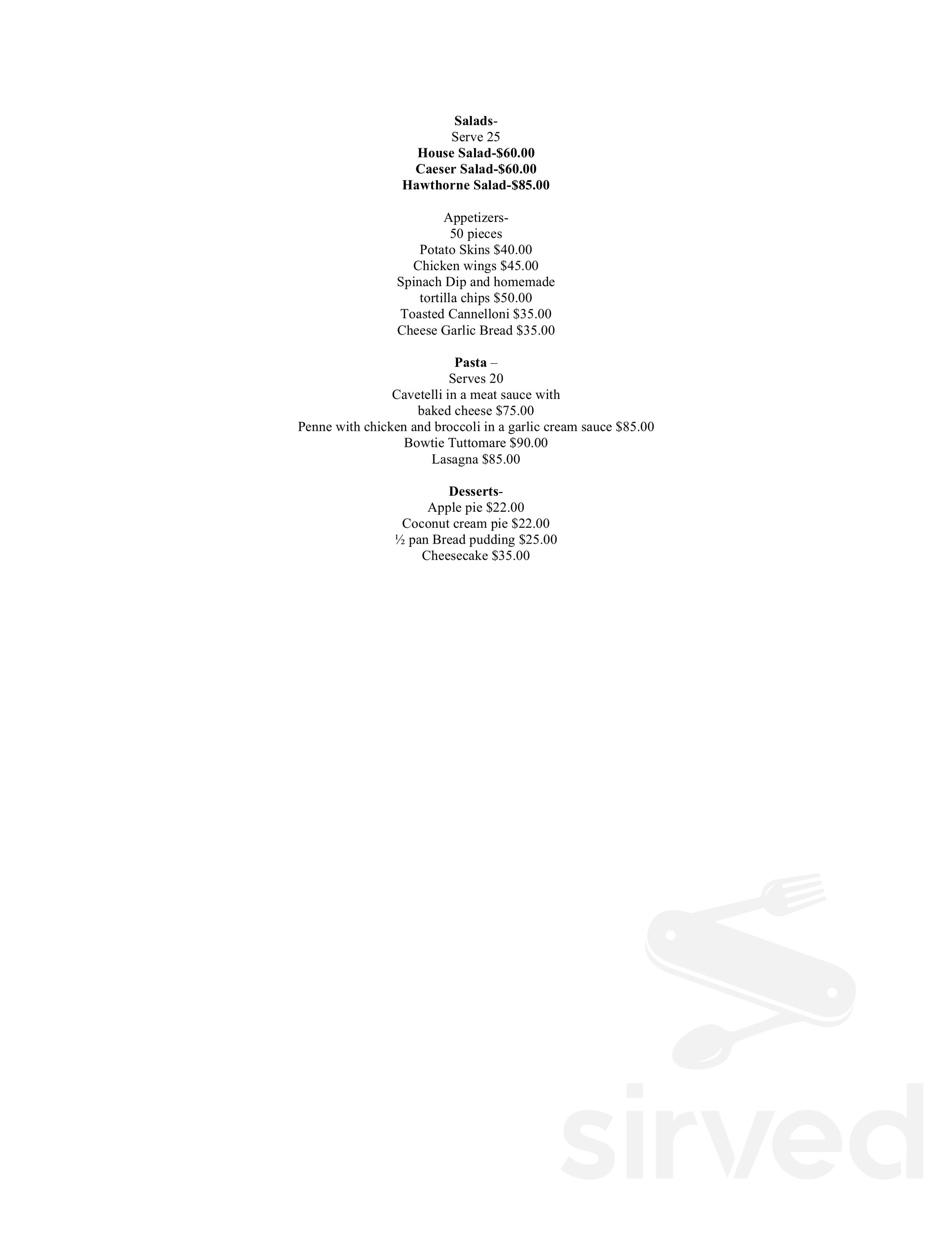 The Hawthorne Inn menu in Labadie, Missouri, USA