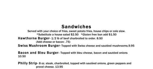 Menu for The Hawthorne Inn in Labadie, MO | Sirved