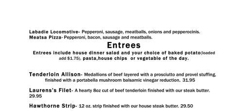 Menu for The Hawthorne Inn in Labadie, MO | Sirved