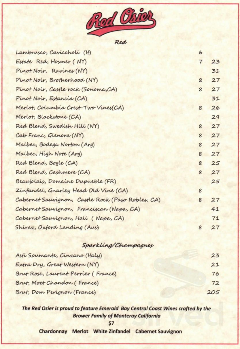 The "Original" Red Osier Landmark Restaurant menu in Stafford, New York ...