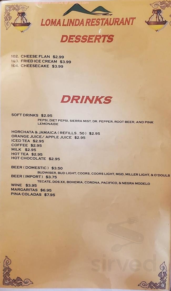 Loma Linda menu in Bakersfield, California, USA