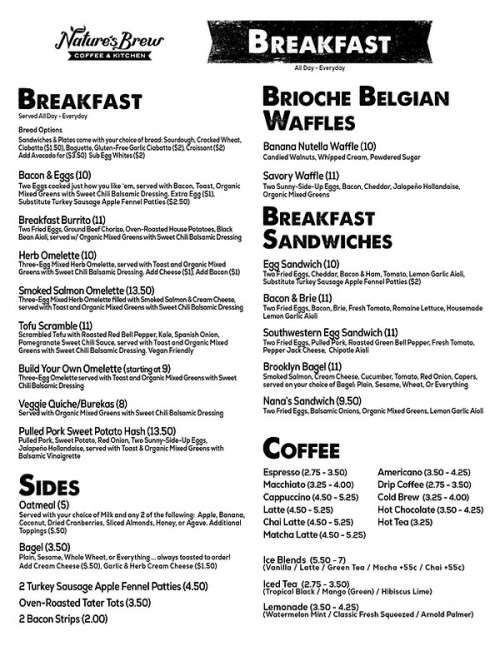 Nature's Brew by Bacari menu in Los Angeles, California, USA