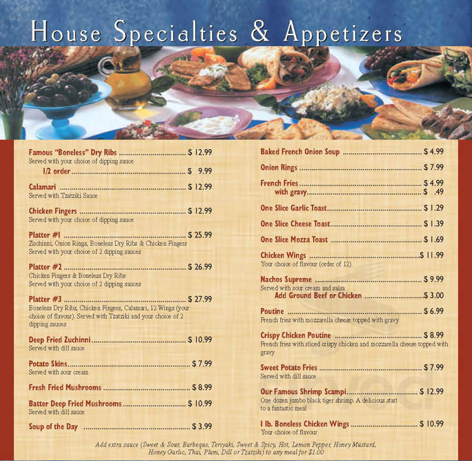 Tomas the Cook Family Restaurant menu in Saskatoon, Saskatchewan, Canada