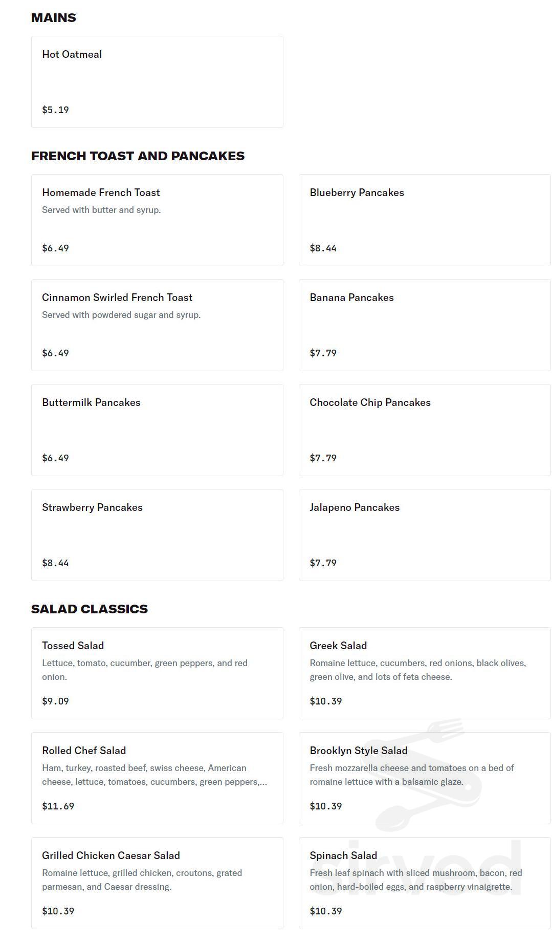 Town Deli menu in Massapequa Park, New York, USA