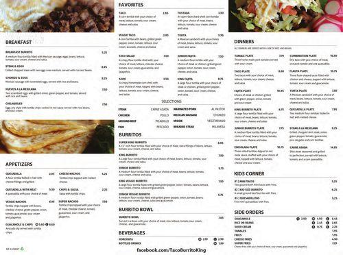 Taco Burrito King menu in Chicago, Illinois, USA