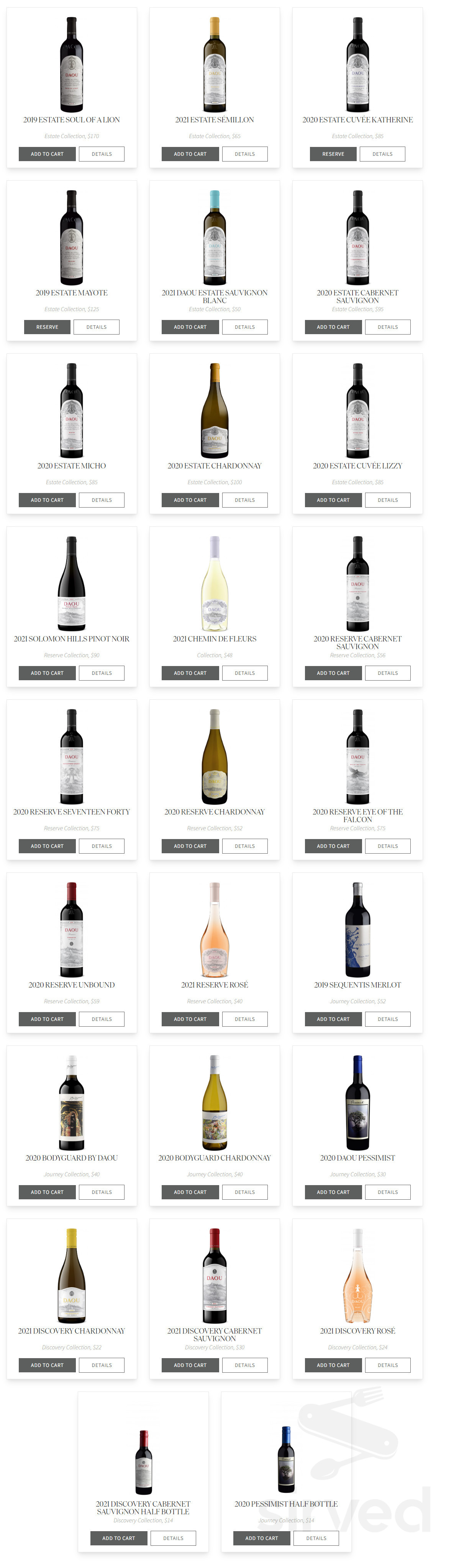 Menu - Paso Robles CA's DAOU Family Estates | Sirved