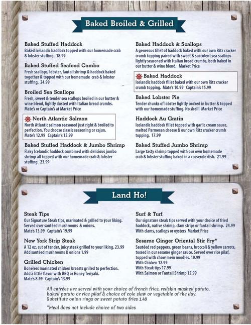 Windjammers Seafood Restaurant menu in Rochester, New Hampshire, USA