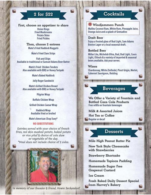 Windjammers Seafood Restaurant menu in Rochester, New Hampshire, USA