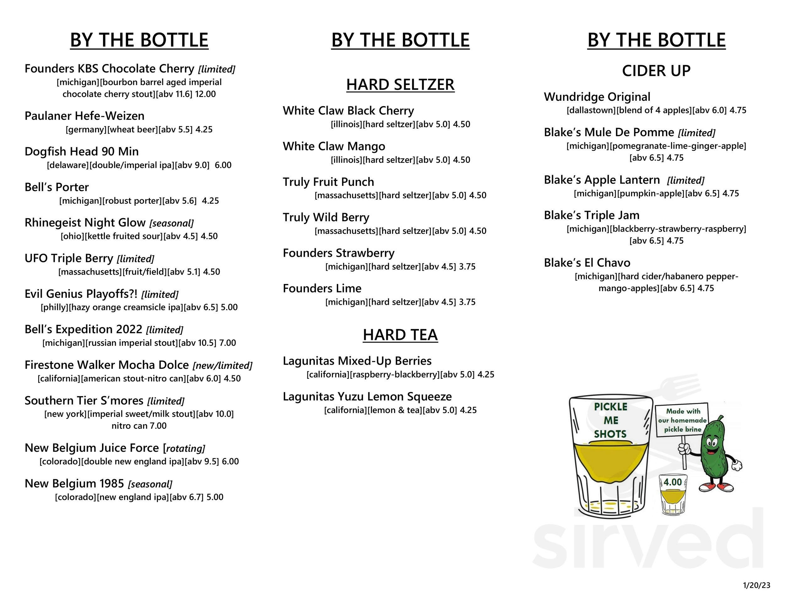 Talleyrand Tavern menu in Bellefonte, Pennsylvania, USA