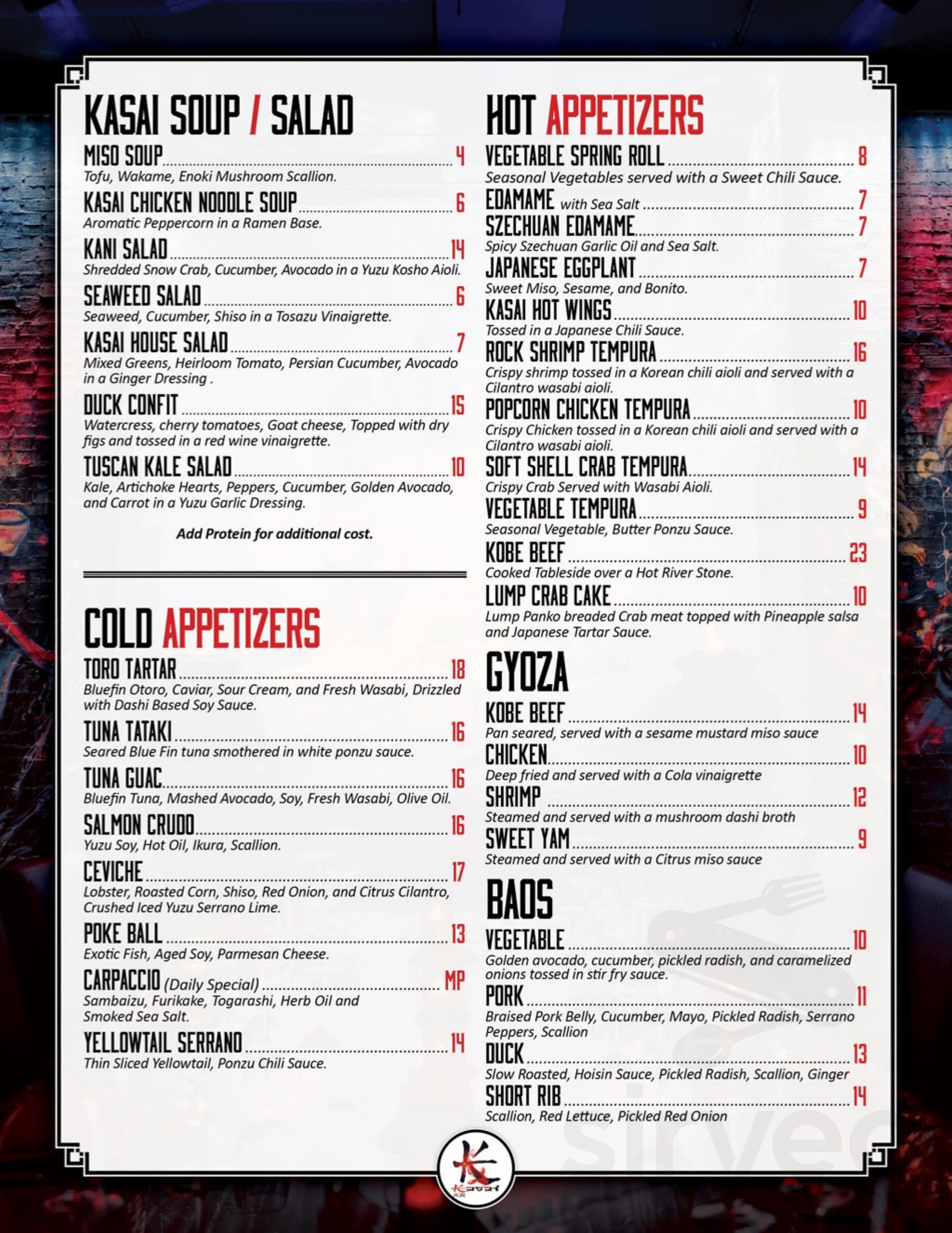 Kasai Restaurant, Sushi, Ultralounge menu in New Brunswick, New Jersey, USA