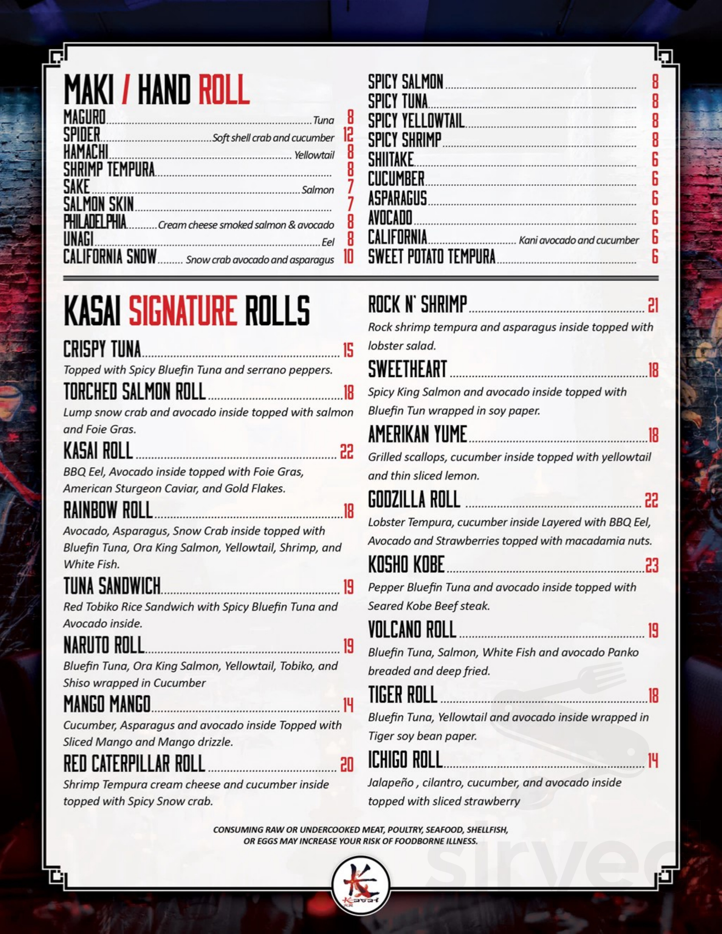 Kasai Restaurant, Sushi, Ultralounge menu in New Brunswick, New Jersey, USA