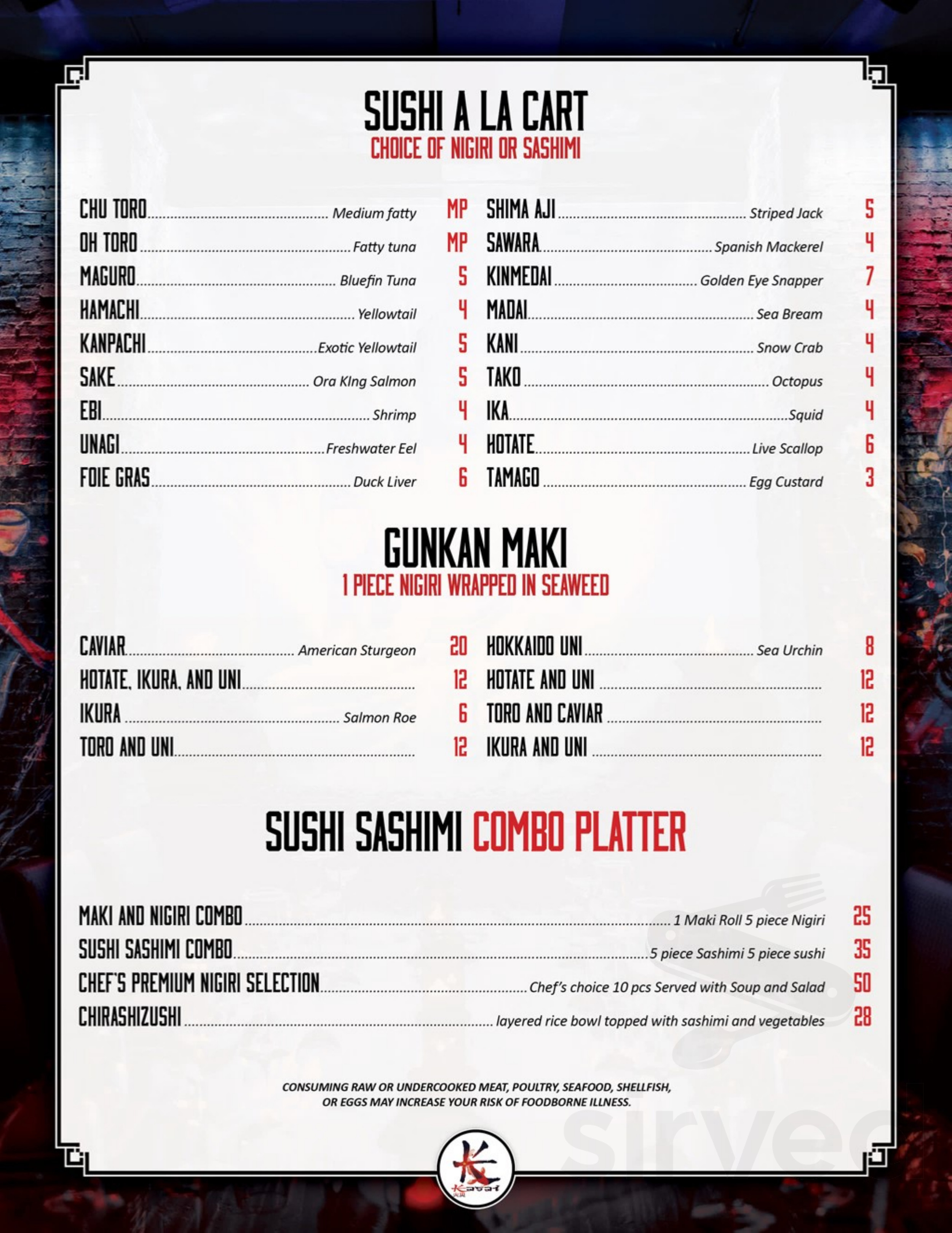 Kasai Restaurant, Sushi, Ultralounge menu in New Brunswick, New Jersey, USA