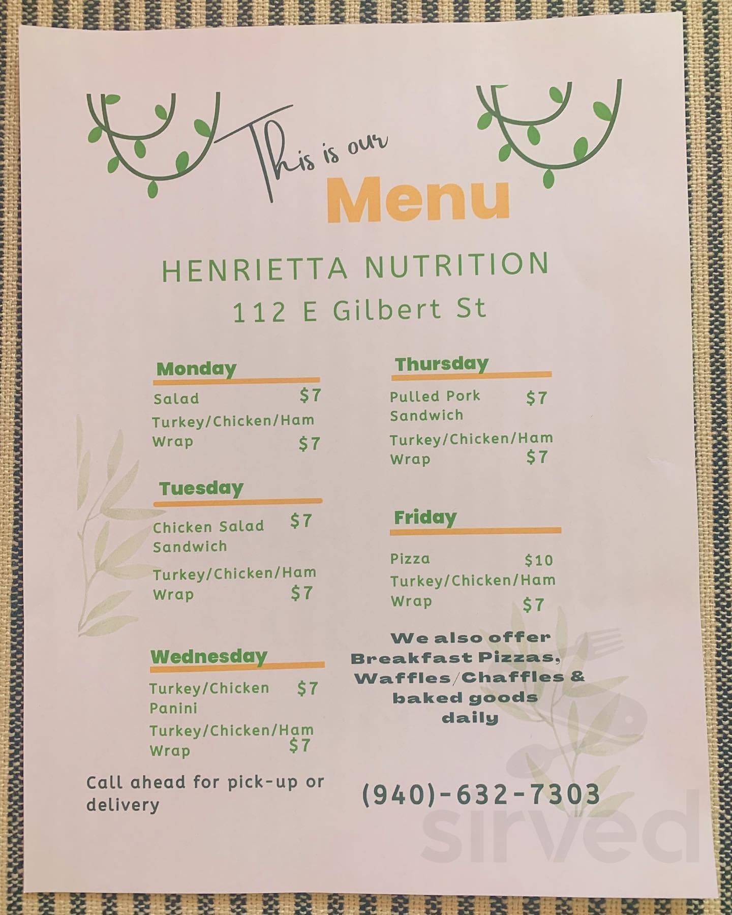 Henrietta Nutrition menus in Henrietta, Texas, United States